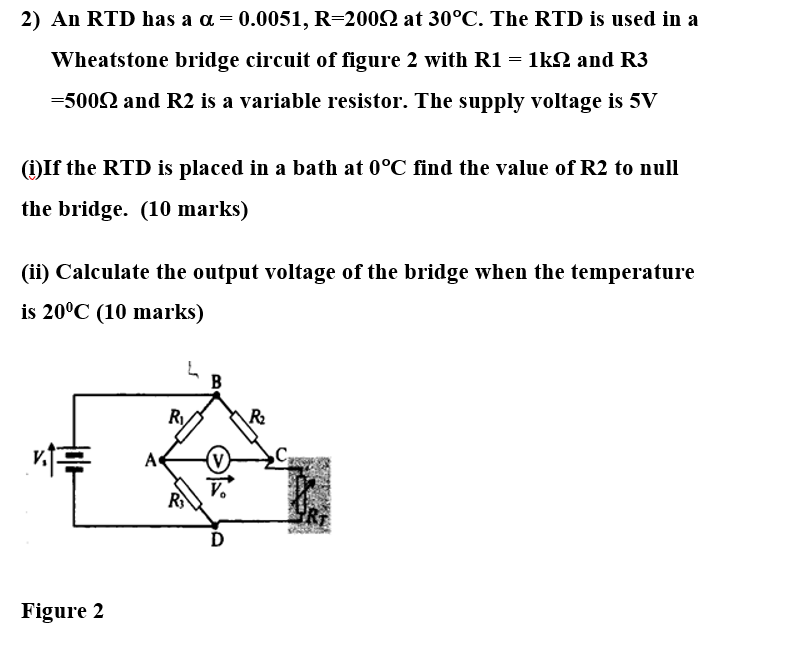 Solved 2) An RTD has a α-0.0051, R-200(2 at 30°C. The RTD is | Chegg.com
