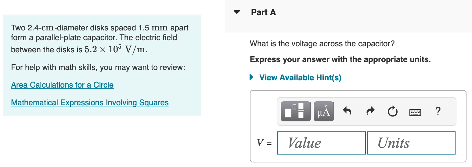 Solved Two 2.4-cm-diameter disks spaced 1.5 mm apart form a | Chegg.com