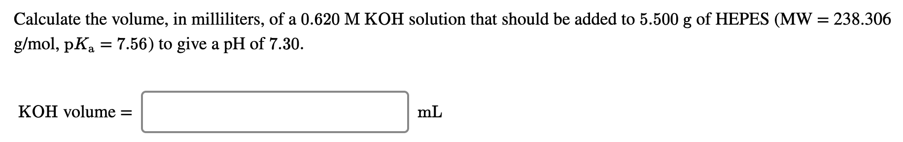 Solved Calculate the volume, in milliliters, of a 0.620 M | Chegg.com