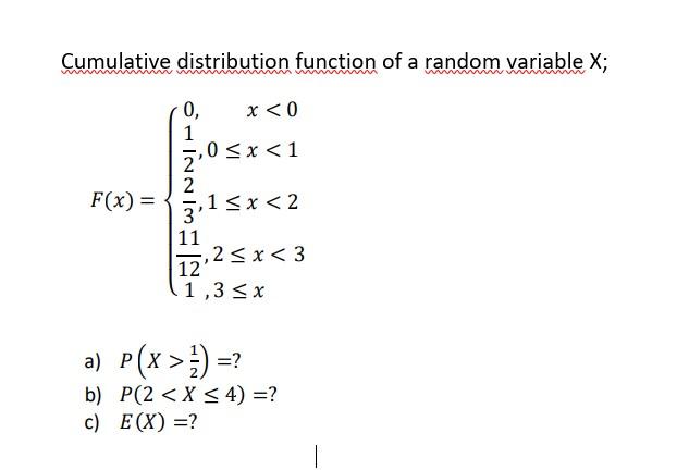 Solved Cumulative distribution function of a random variable | Chegg.com