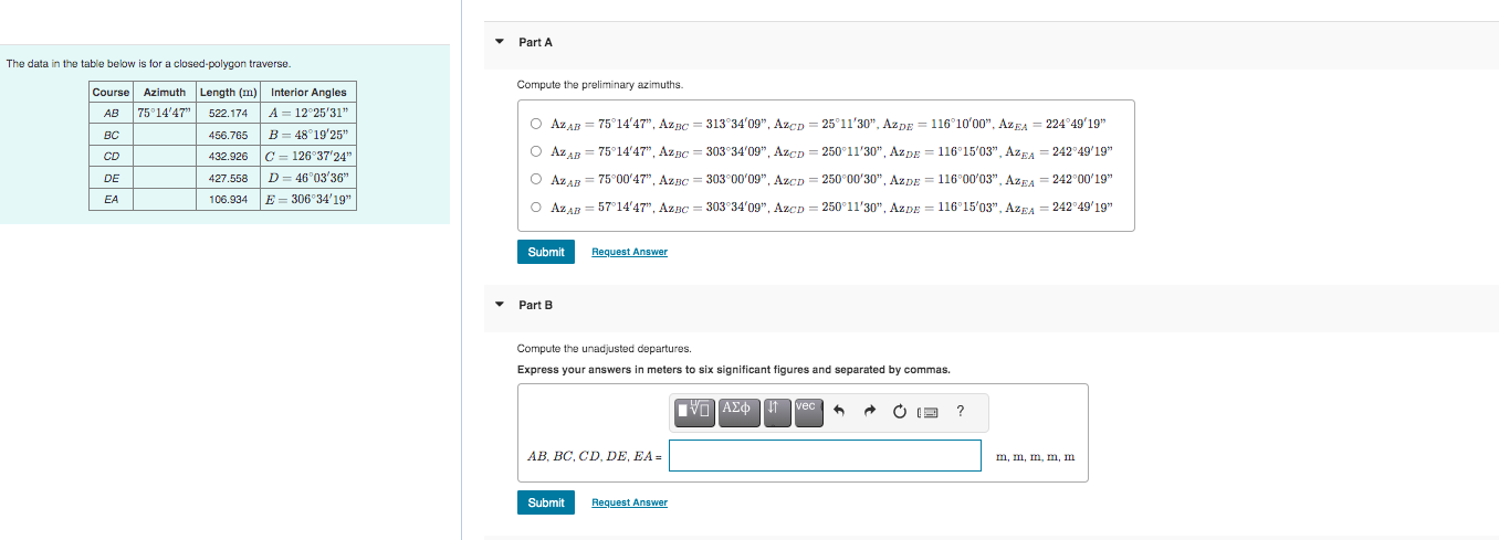 Solved The data in the table below is for a closed-polygon | Chegg.com