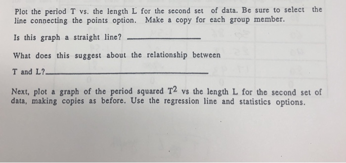 Plot the period T vs. the length L for the second set | Chegg.com