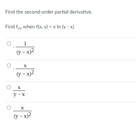 Solved Find the second-order partial derivative. Find fyy | Chegg.com