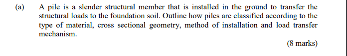 Solved (a) A pile is a slender structural member that is | Chegg.com