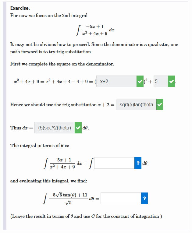 Solved Exercise. For now we focus on the 2nd integral -5x + | Chegg.com