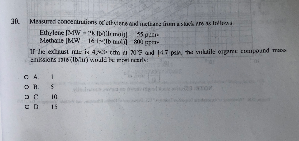 Solved 30. 55 ppmy Measured concentrations of ethylene and | Chegg.com