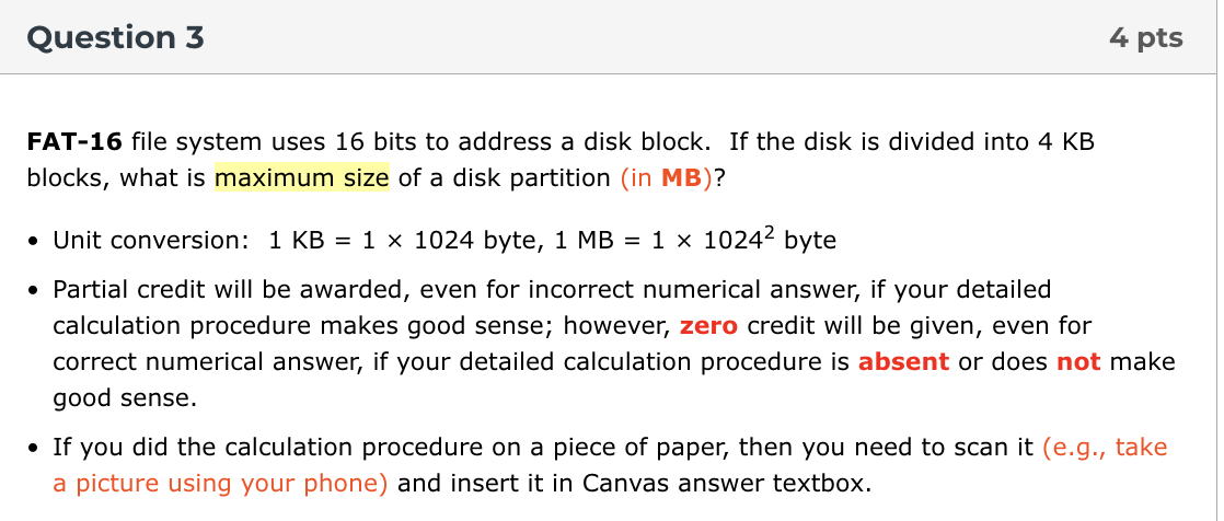 Solved FAT-16 file system uses 16 bits to address a disk | Chegg.com