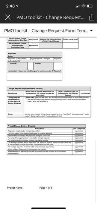2:48ア PMO toolkit-Change Request PMO toolkit-Change | Chegg.com
