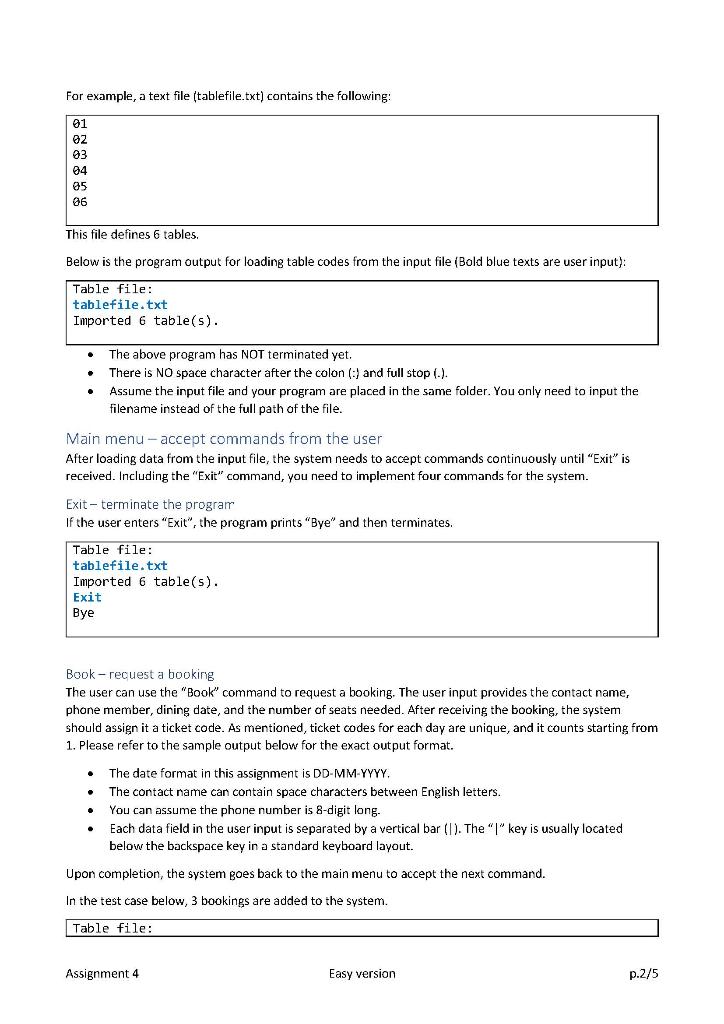 Solved Assignment Specification and Requirement The table | Chegg.com