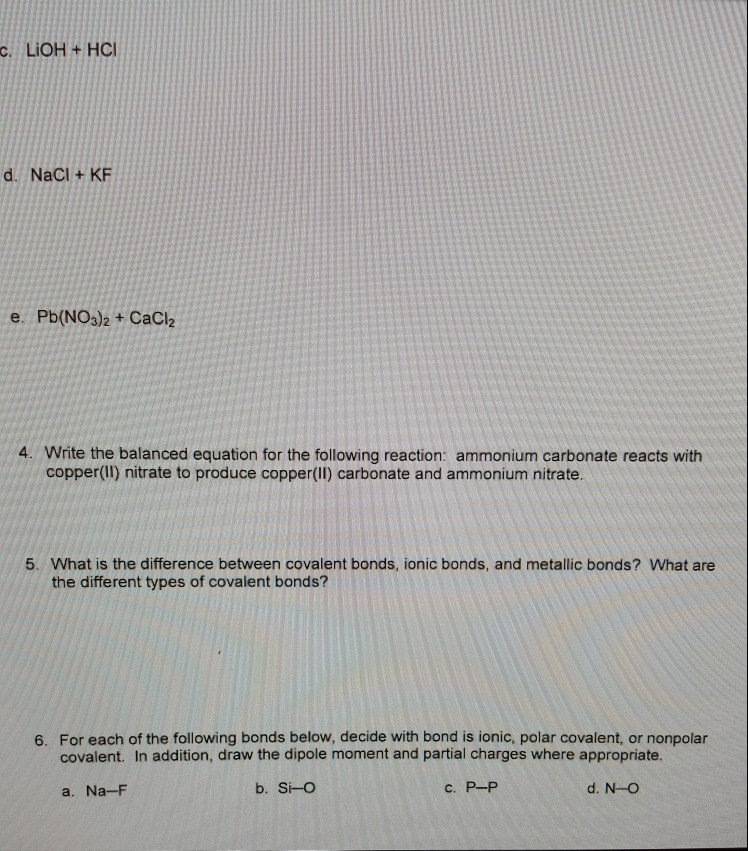Solved 1. Determine the oxidation number for each atom in | Chegg.com