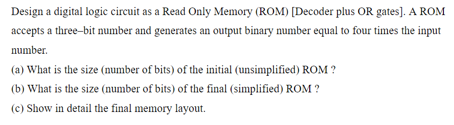 Solved Design a digital logic circuit as a Read Only Memory | Chegg.com