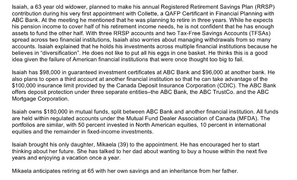 Solved Isaiah, a 63 year old widower, planned to make his | Chegg.com