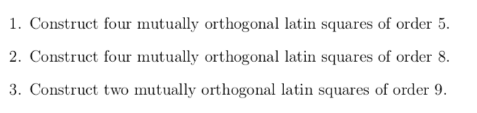 1. Construct four mutually orthogonal latin squares | Chegg.com