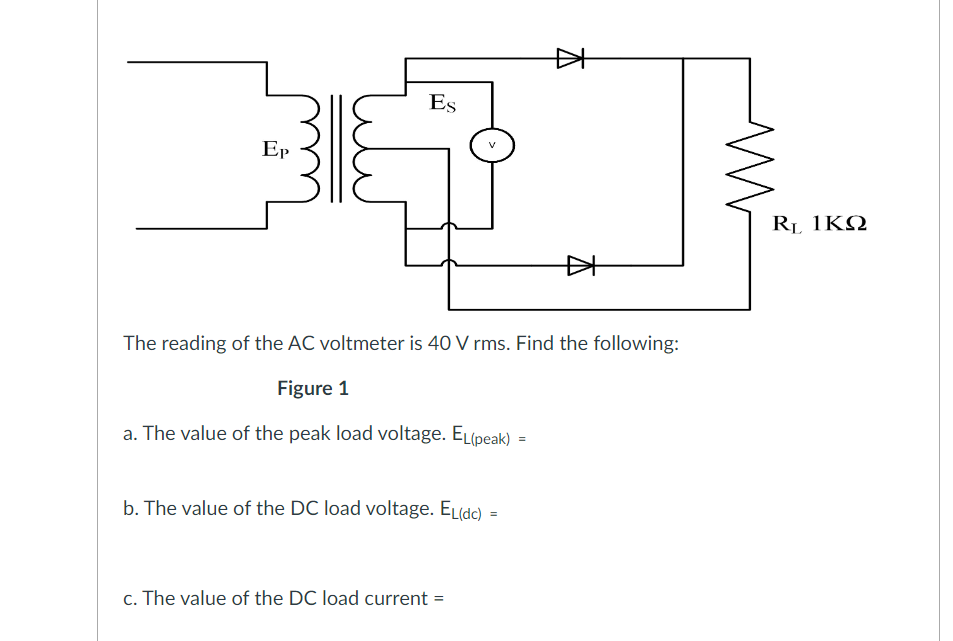 Solved The reading of the AC voltmeter is 40 V rms. Find the | Chegg.com