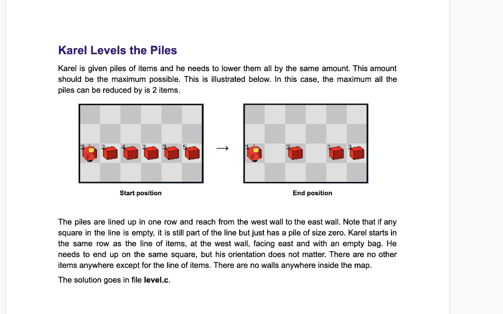 Solved Karel Levels the Piles Karel is given piles of items | Chegg.com
