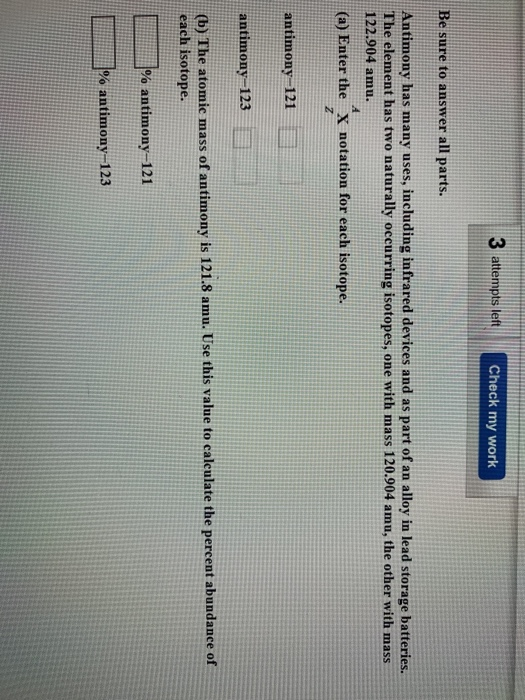 Solved 3 attempts left Check my work Be sure to answer all | Chegg.com