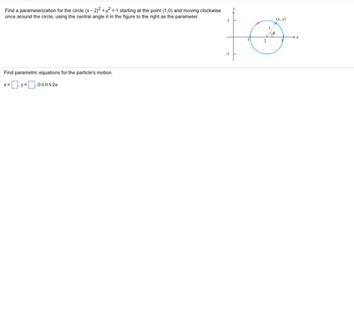 Solved Find a parameterization for the circle (x-2)2y1 | Chegg.com