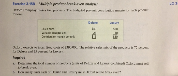 Solved Exercise 3-15B Multiple product break-even analysis | Chegg.com