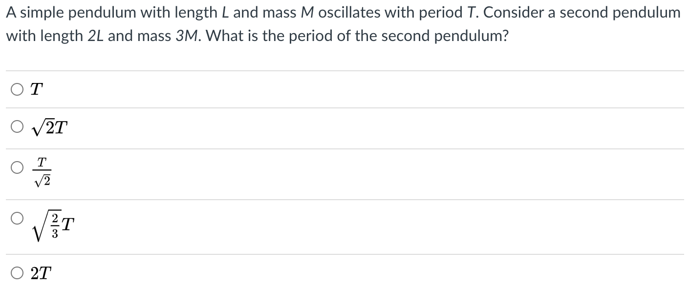 Solved A simple pendulum with length L and mass M oscillates | Chegg.com