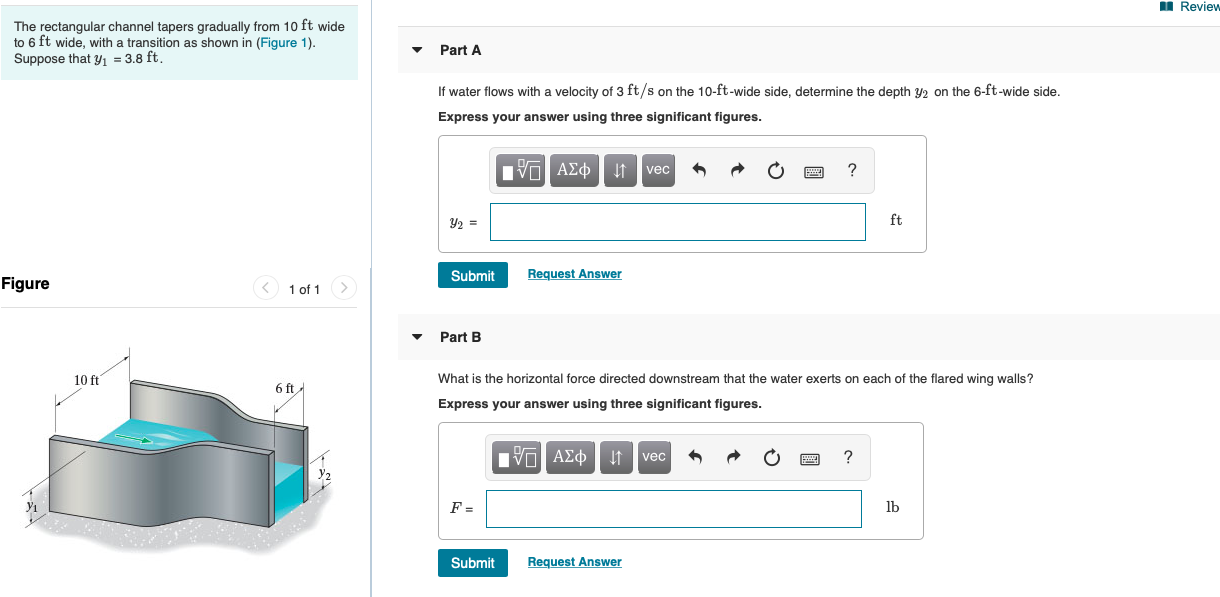 Solved Review The rectangular channel tapers gradually from | Chegg.com