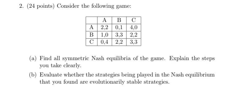 Solved (a) Find all symmetric Nash equilibria of the game. | Chegg.com