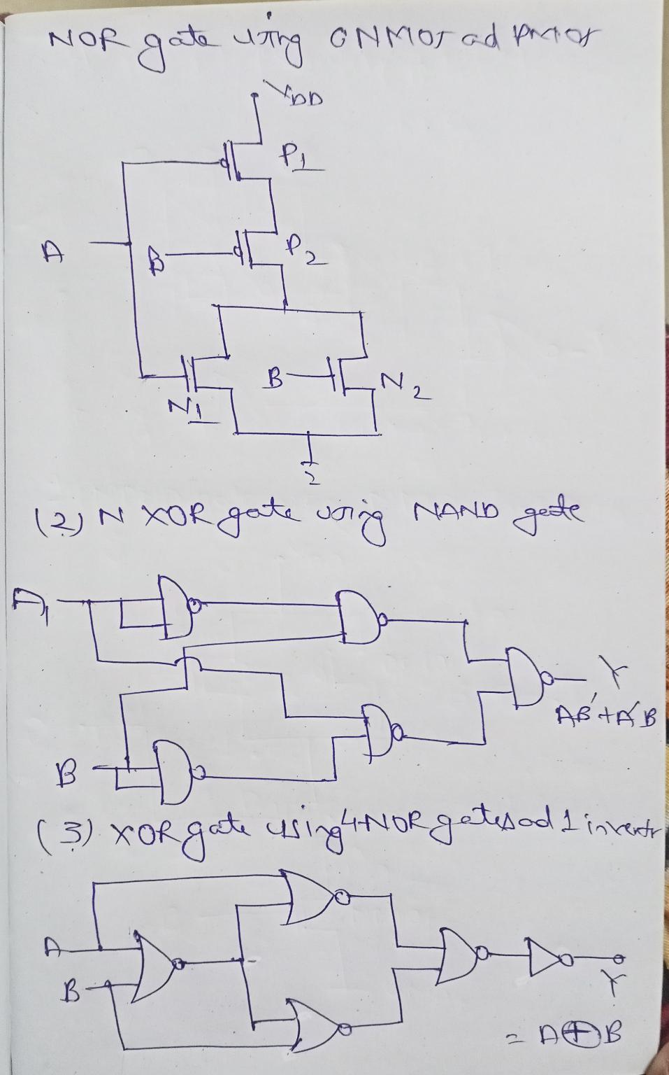 Solved (1) NAND gate usino NMn. nd PMaNof gate Uing oNMOT ad | Chegg.com