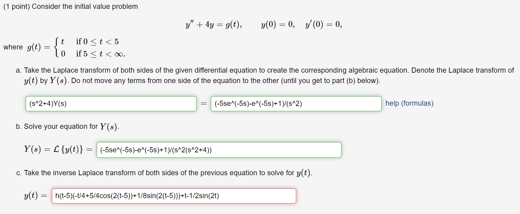 Solved (1 point) Consider the initial value problem y" + 4y | Chegg.com