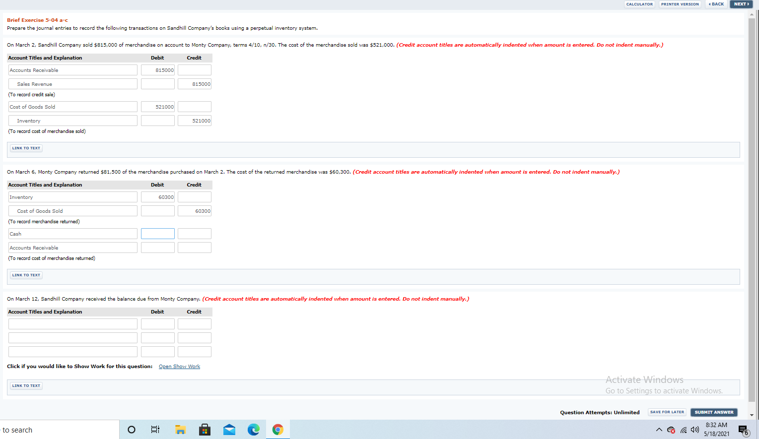 Solved CALCULATOR PRINTER VERSION 4 BACK NEXT NIEBST Brief | Chegg.com