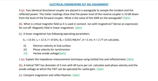 Solved ELECTRICAL ENGINEERING EET 441 ASSIGNMENT 4.(a). Two | Chegg.com