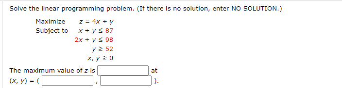 Solved Solve the linear programming problem. (If there is no | Chegg.com