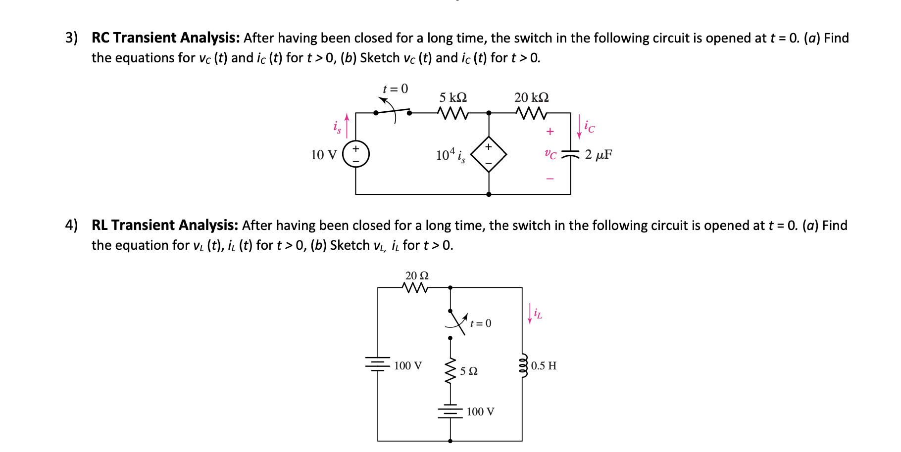 Solved 3) RC Transient Analysis: After having been closed | Chegg.com