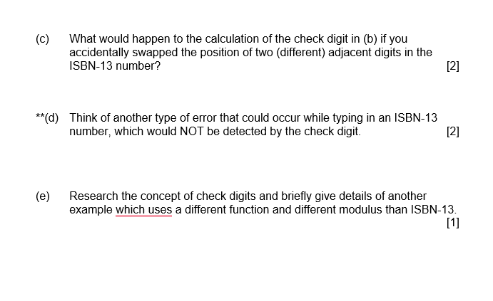Solved A check digit is a way of verifying that a particular | Chegg.com
