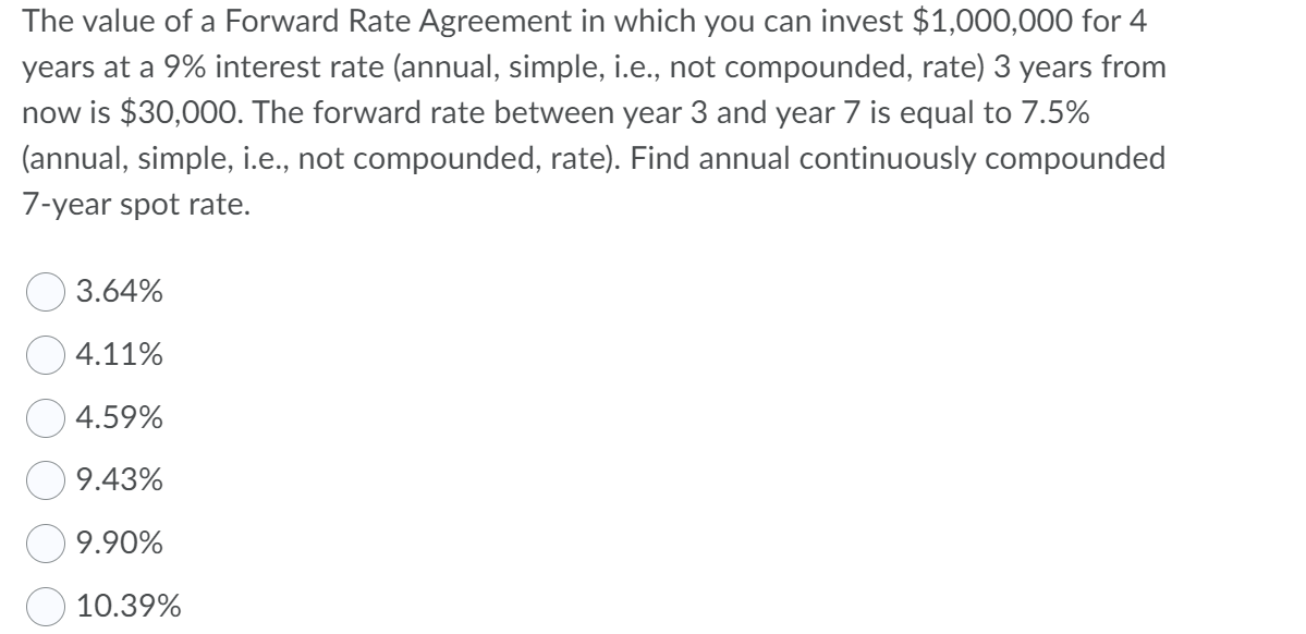 The value of a Forward Rate Agreement in which you | Chegg.com