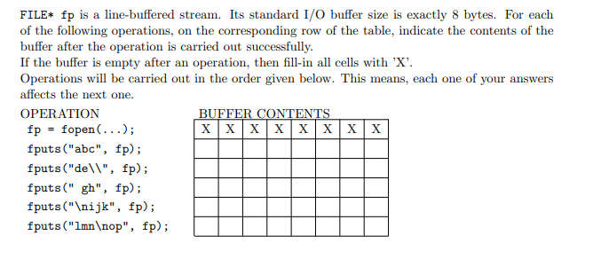 Solved FILE* fp is a line-buffered stream. Its standard I/O | Chegg.com