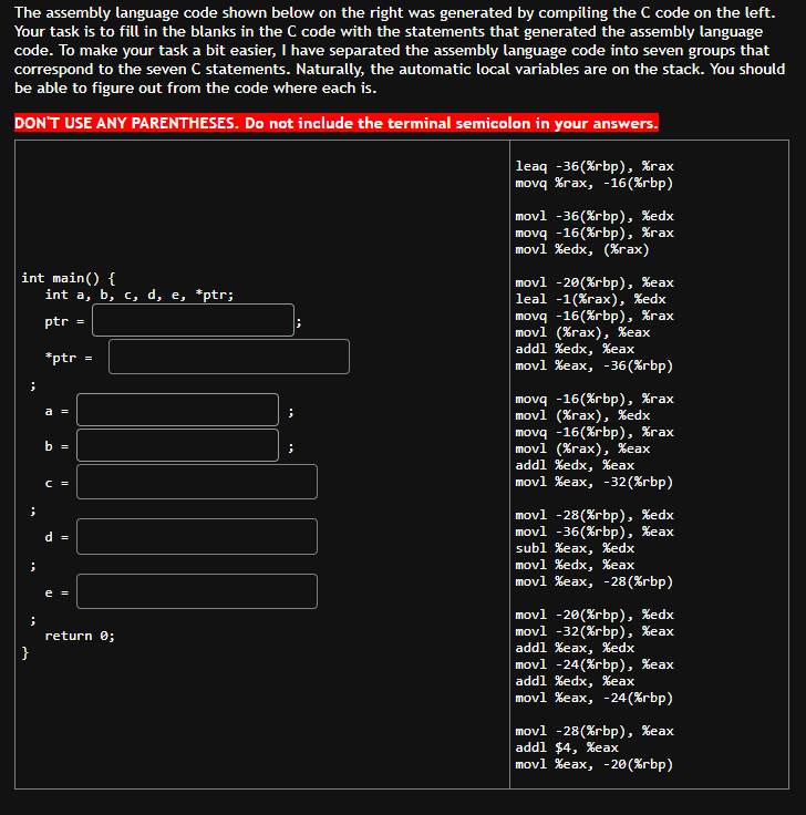 Solved The assembly language code shown below on the right | Chegg.com
