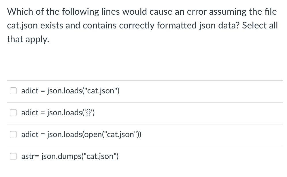 Solved Which of the following lines would cause an error | Chegg.com