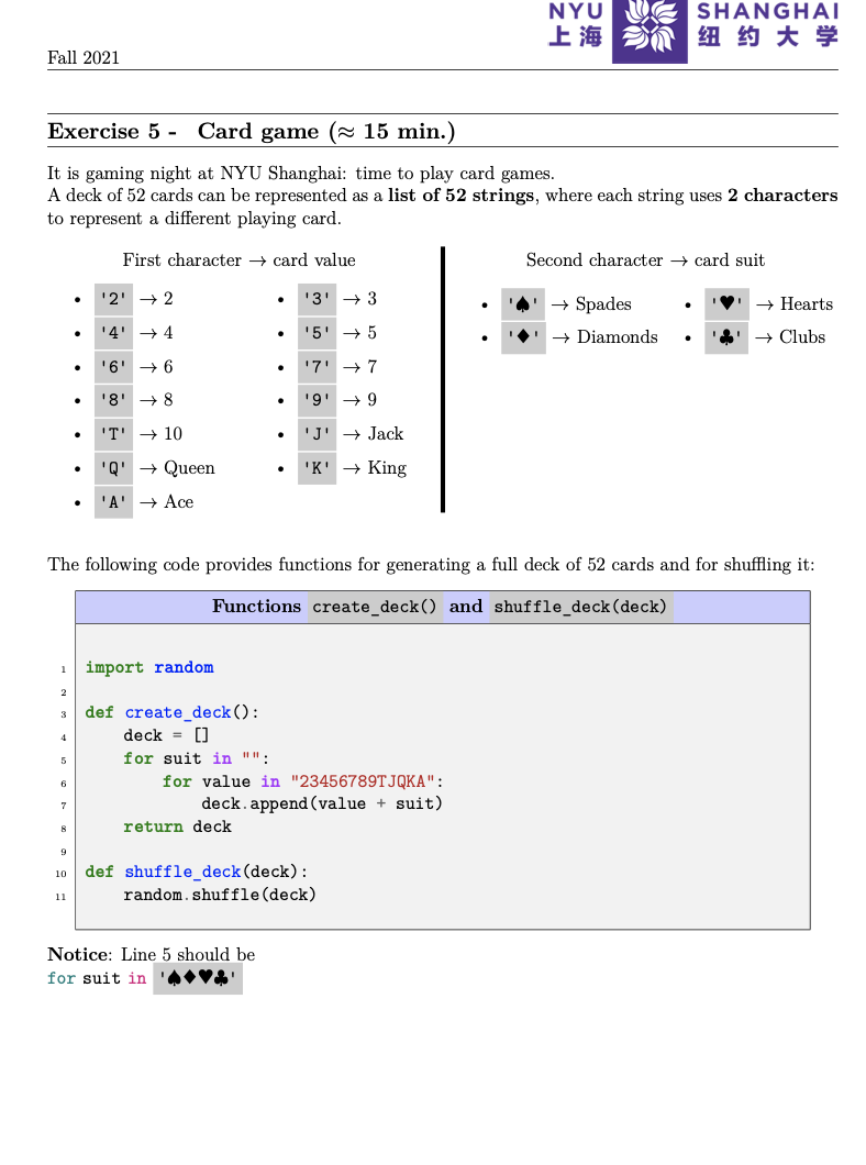 Solved It is gaming night at NYU Shanghai: time to play card | Chegg.com