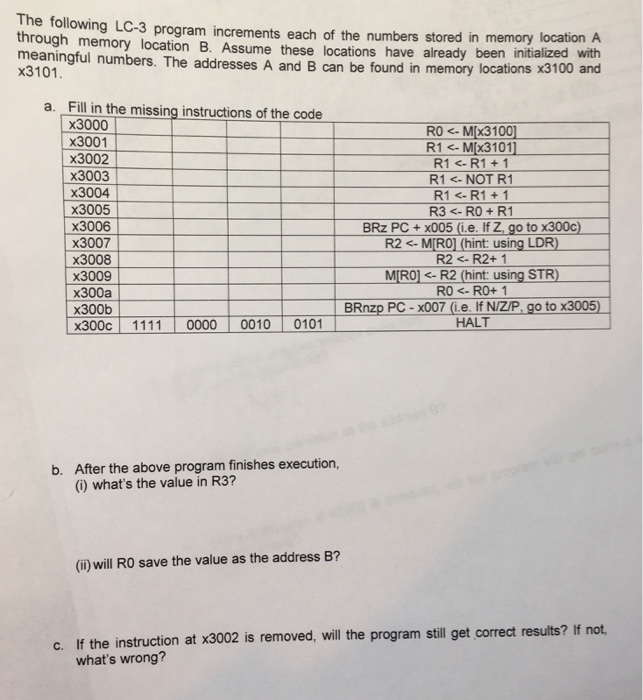 Solved The following LC-3 through memory location B. Assume | Chegg.com