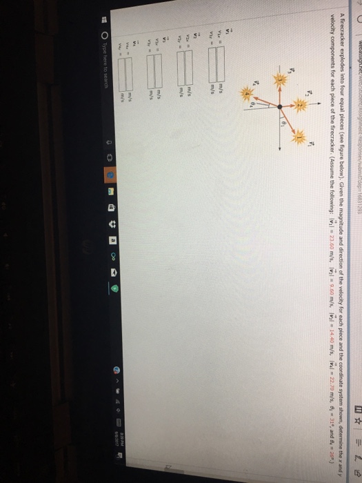 Solved A firecracker explodes into four equal places (see | Chegg.com