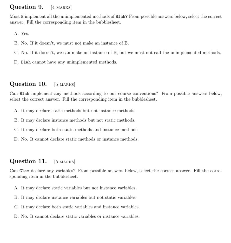 Solved Consider the following outline of code: interface | Chegg.com