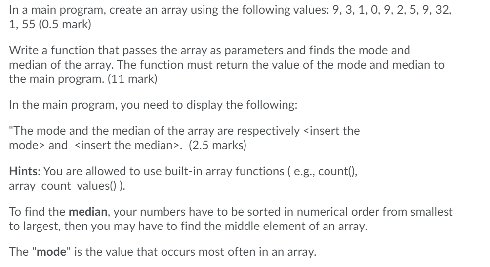 Solved In a main program, create an array using the | Chegg.com