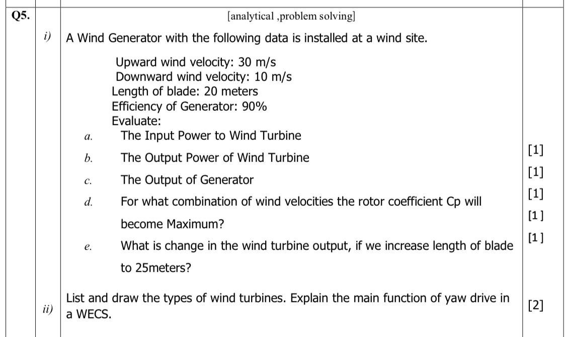 (analytical problem solving] A Wind Generator with | Chegg.com