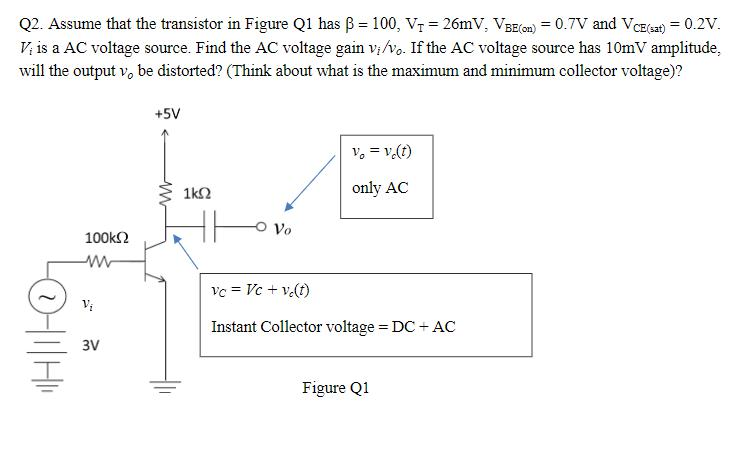 Solved Q2. Assume that the transistor in Figure Q1 has B = | Chegg.com