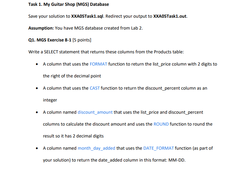 Solved Task 1. My Guitar Shop (MGS) Database Save your | Chegg.com