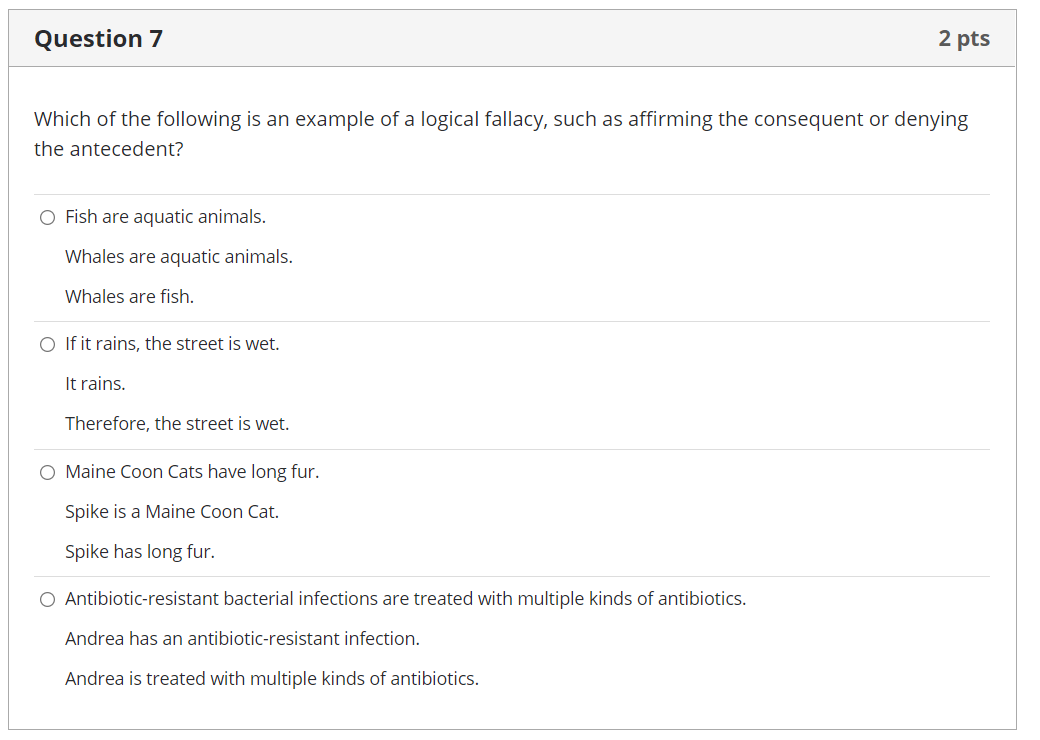 Solved Question 7 2 pts Which of the following is an example | Chegg.com