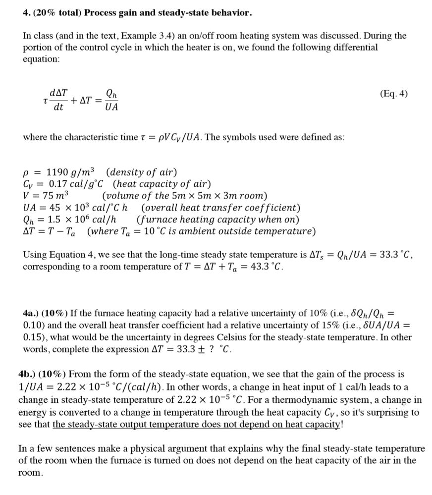 Solved 4. (20% total) Process gain and steady-state behavior | Chegg.com