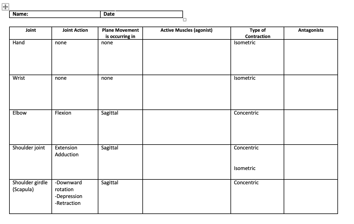 Solved Upper Extremity Movement Analysis Instructions: You | Chegg.com