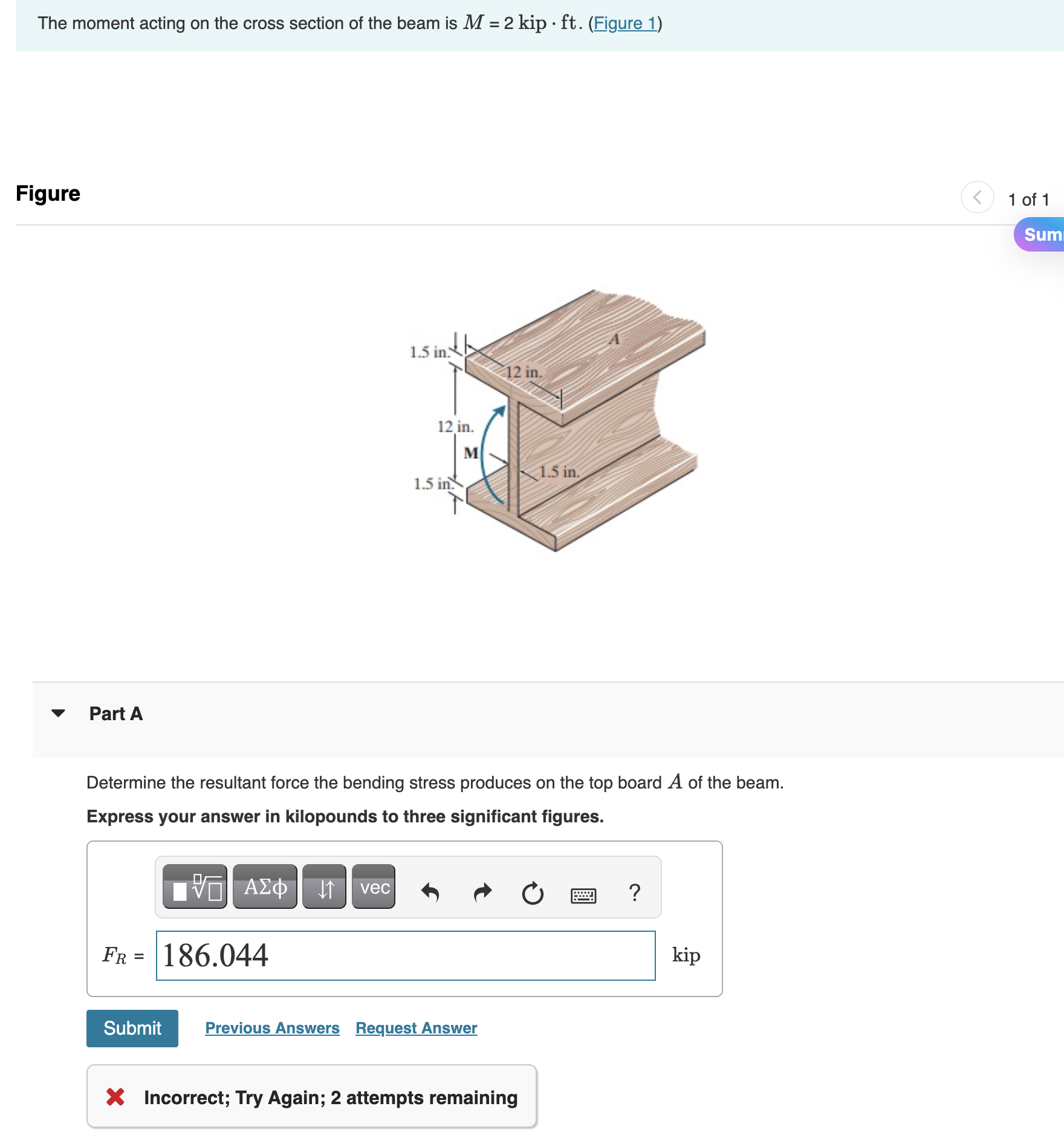 Solved The moment acting on the cross section of the beam is | Chegg.com