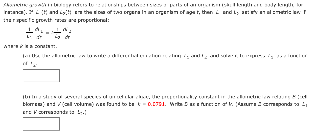 Solved Allometric growth in biology refers to relationships | Chegg.com