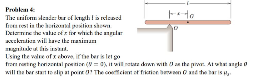 Solved Problem 4: The uniform slender bar of length l is | Chegg.com